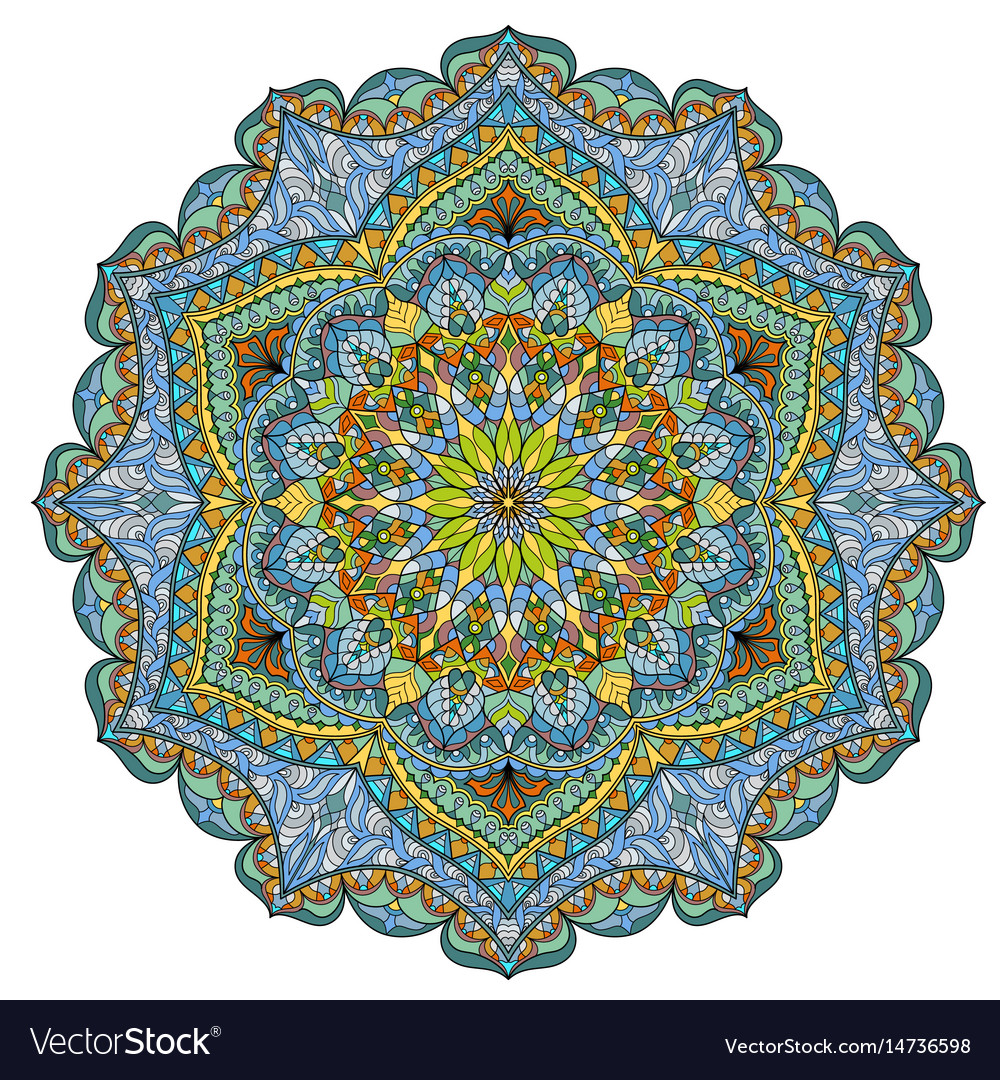 Round mandala pattern with hand-drawn elements Vector Image