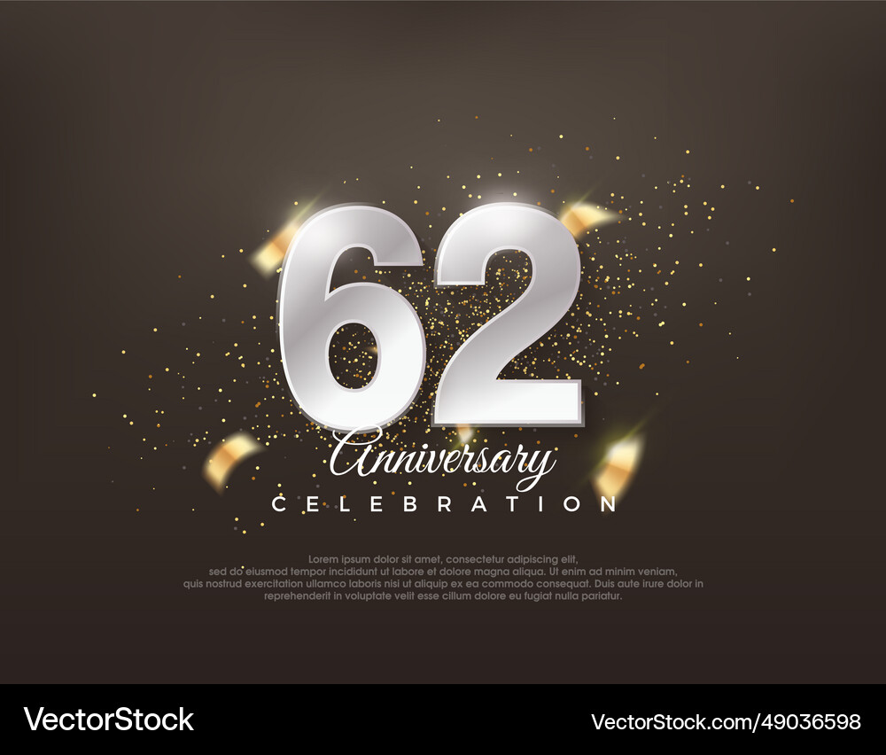 Silver metallic number 62nd luxurious and elegant Vector Image