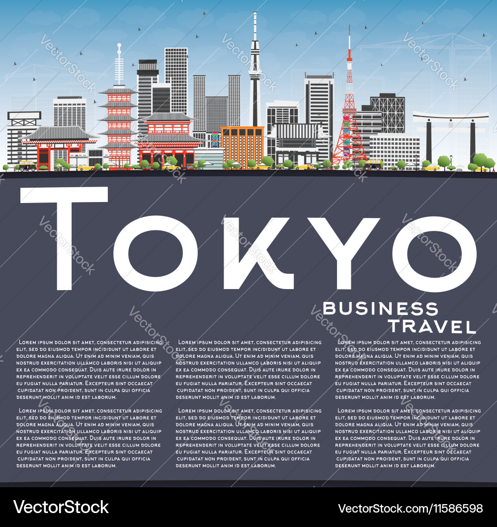 Tokyo skyline with gray buildings Royalty Free Vector Image