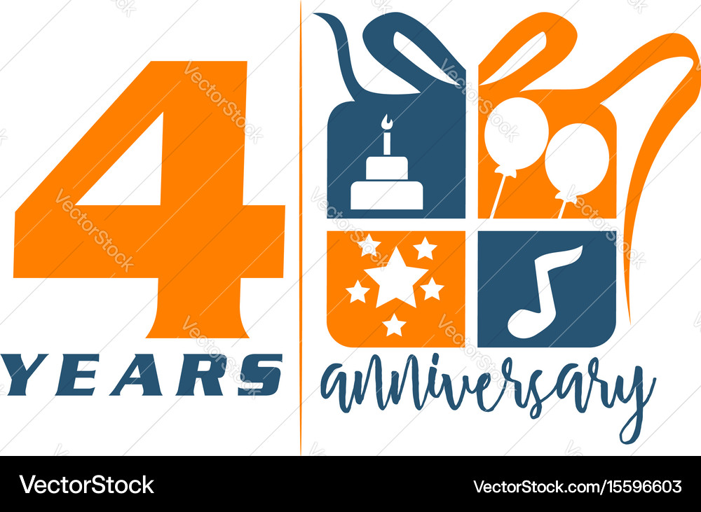 4 years gift box ribbon anniversary Royalty Free Vector