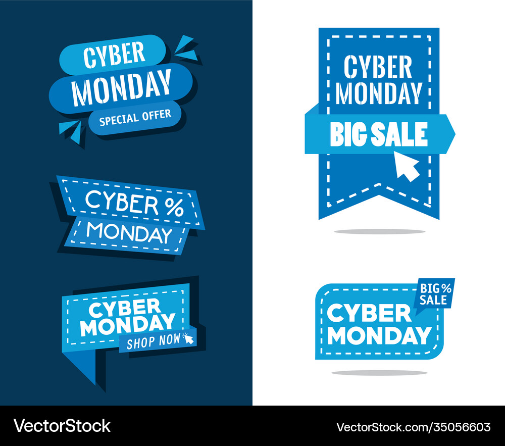 Bundle five cyber monday banners Royalty Free Vector Image