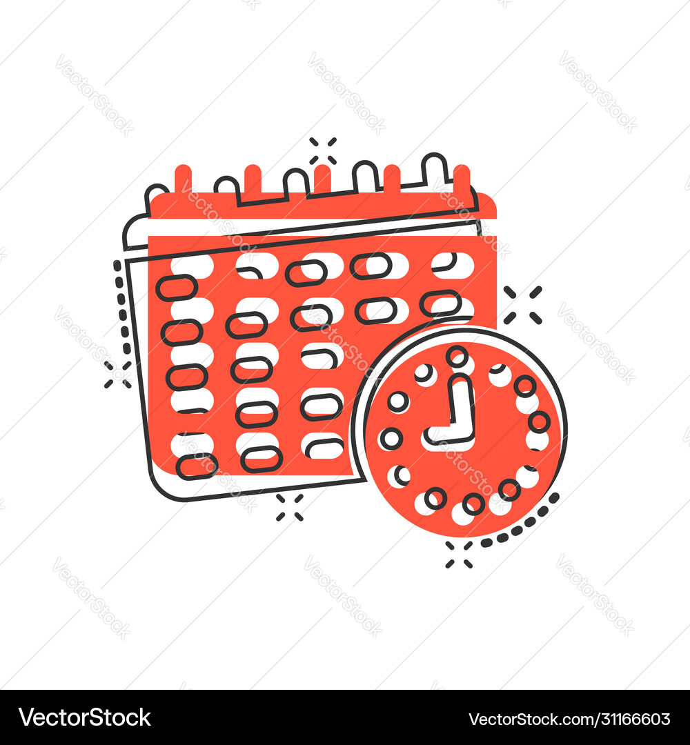 Calendar with clock icon in comic style agenda Vector Image