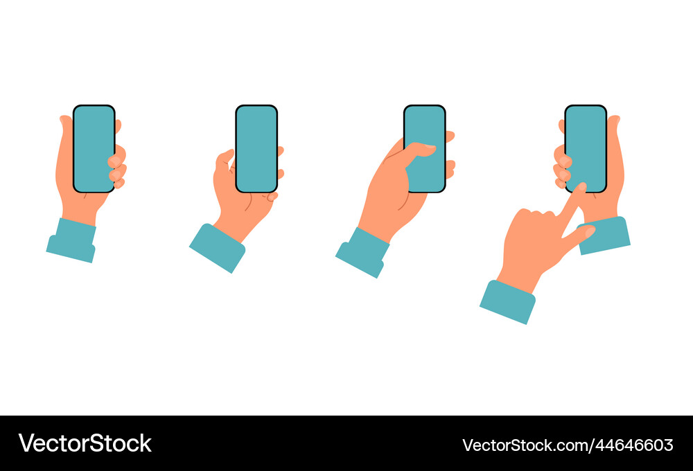 Hands in different positions holding the phone Vector Image