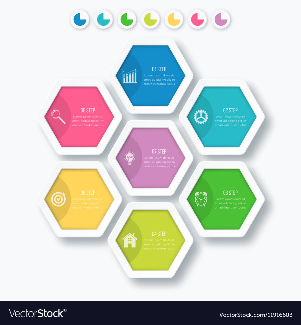 Infographics seven hexagons Royalty Free Vector Image