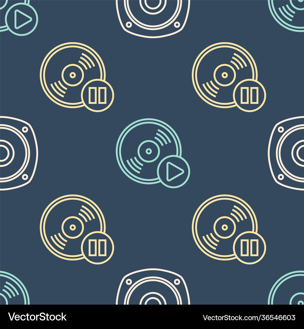 Set line stereo speaker vinyl disk and vinyl disk Vector Image