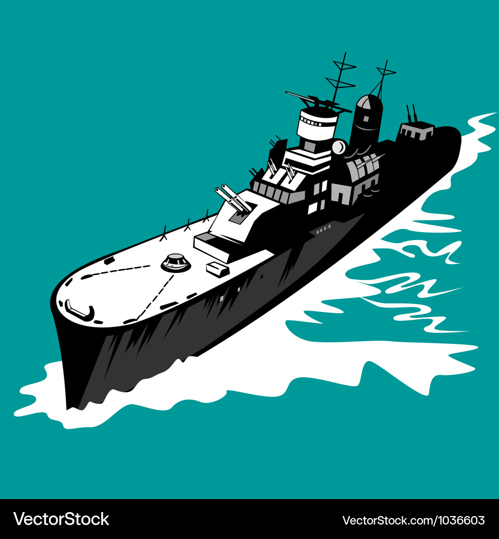World war two battleship warship cruiser retro Vector Image