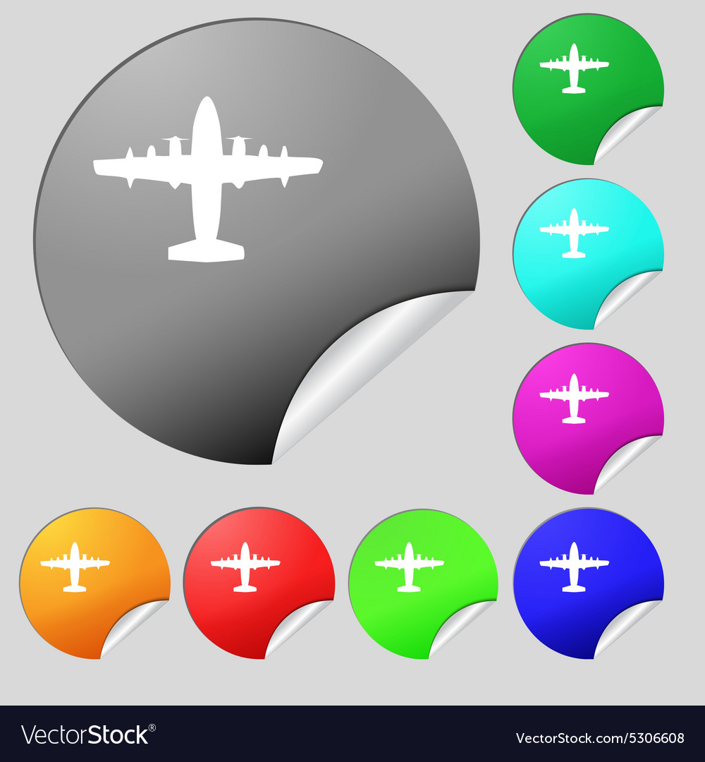 Aircraft icon sign set of eight multi colored Vector Image