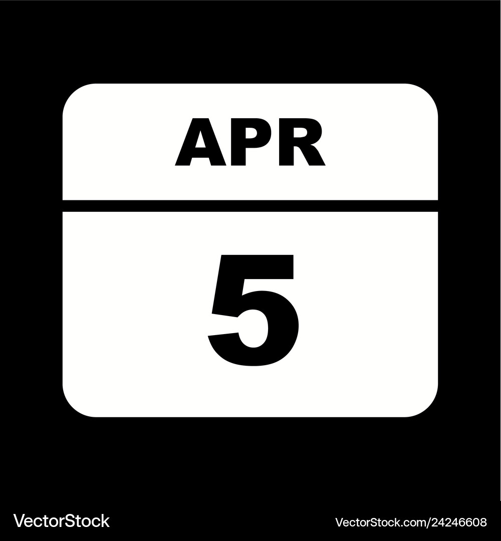 April 5th date on a single day calendar Royalty Free Vector