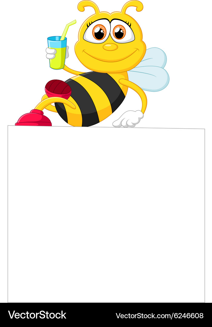 Cartoon bee holding blank sign Royalty Free Vector Image