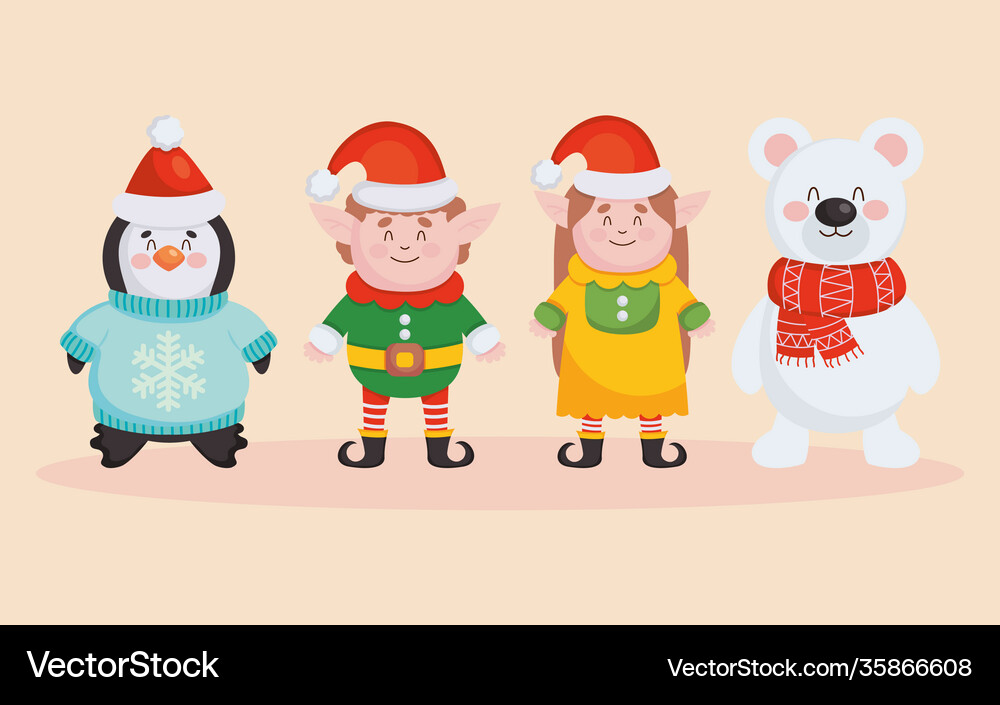 Christmas characters standing Royalty Free Vector Image