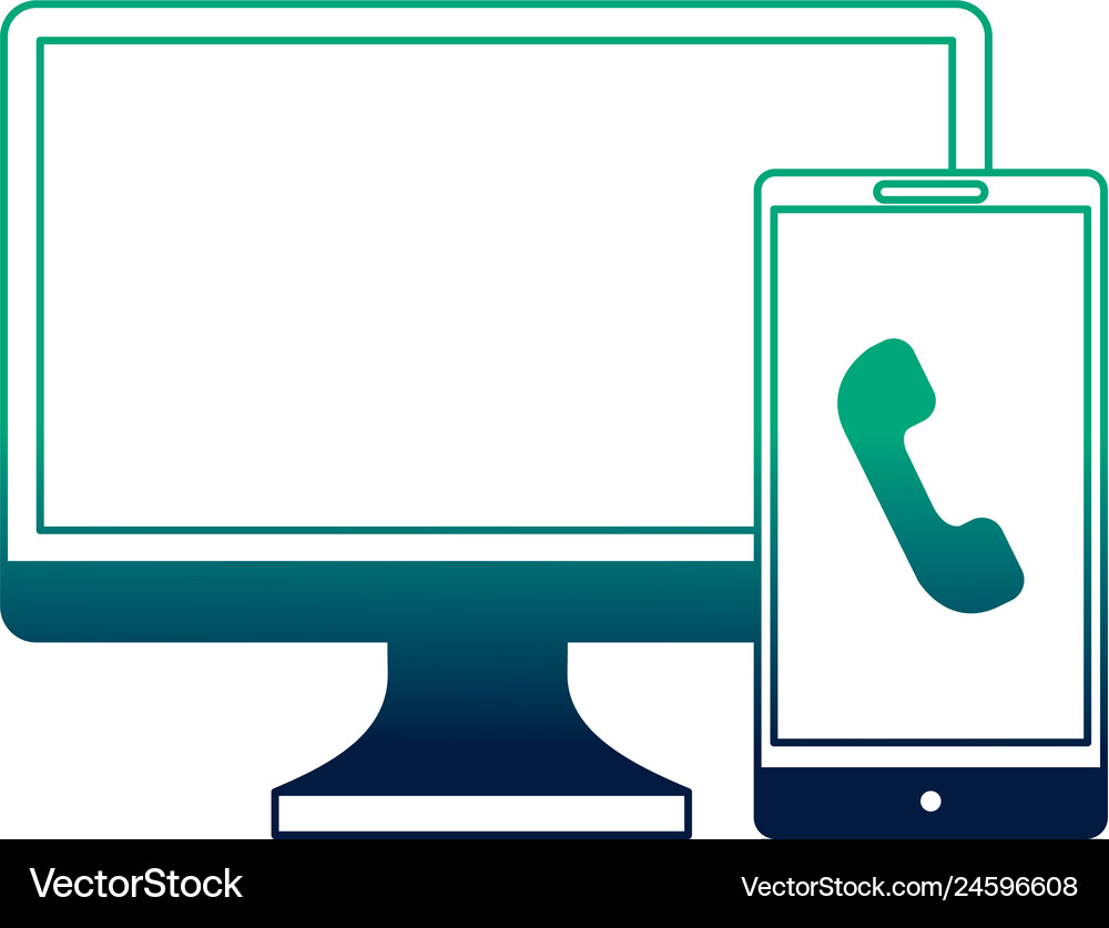 Computer monitor with smartphone isolated icon Vector Image