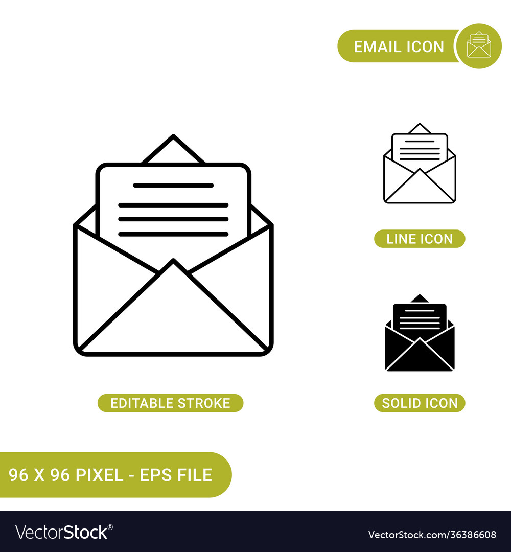 Email icons set with solid icon line style Vector Image
