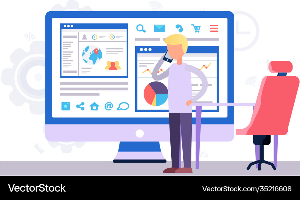 Man is working with economic data and business Vector Image