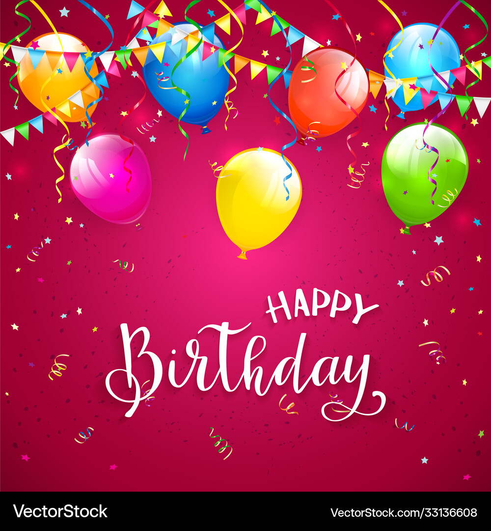 Pink birthday background with pennants Royalty Free Vector