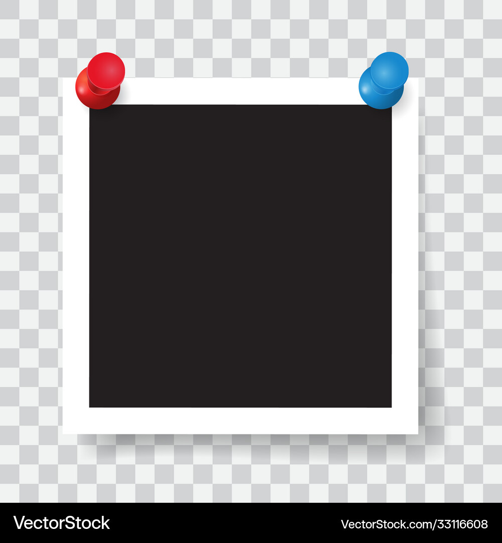 Realistic photo frame with color pins Royalty Free Vector