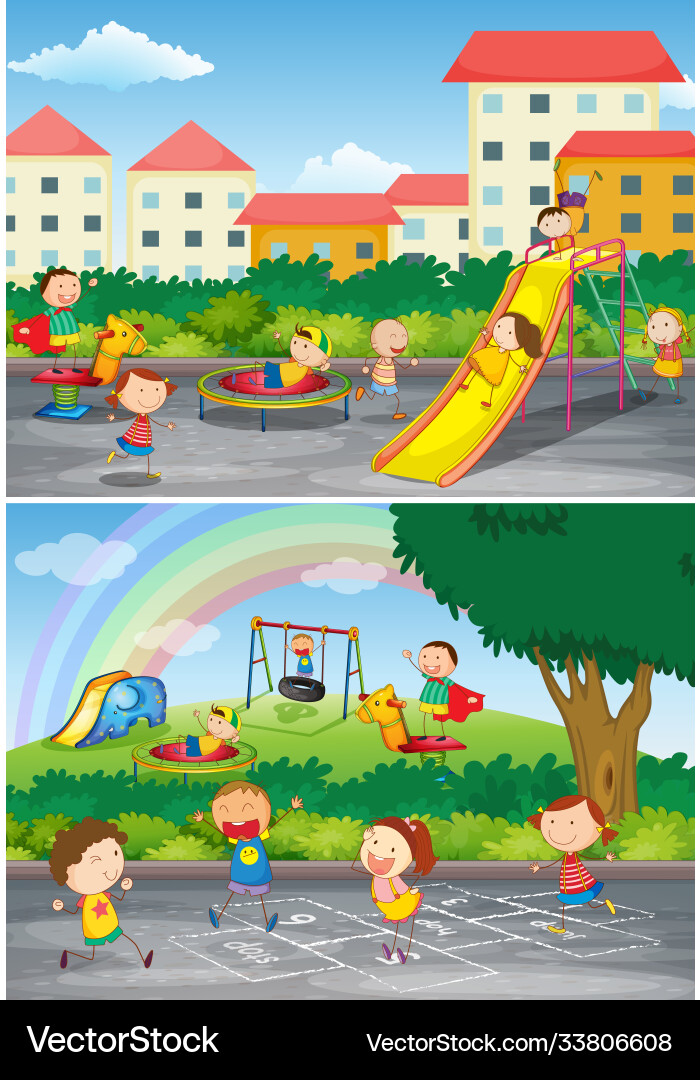 Set children playing at playground scenes Vector Image