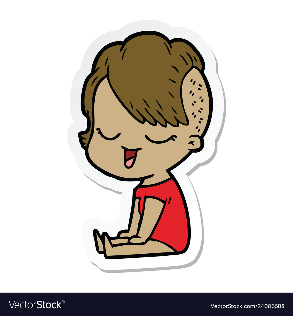 Sticker Of A Happy Cartoon Girl Royalty Free Vector Image