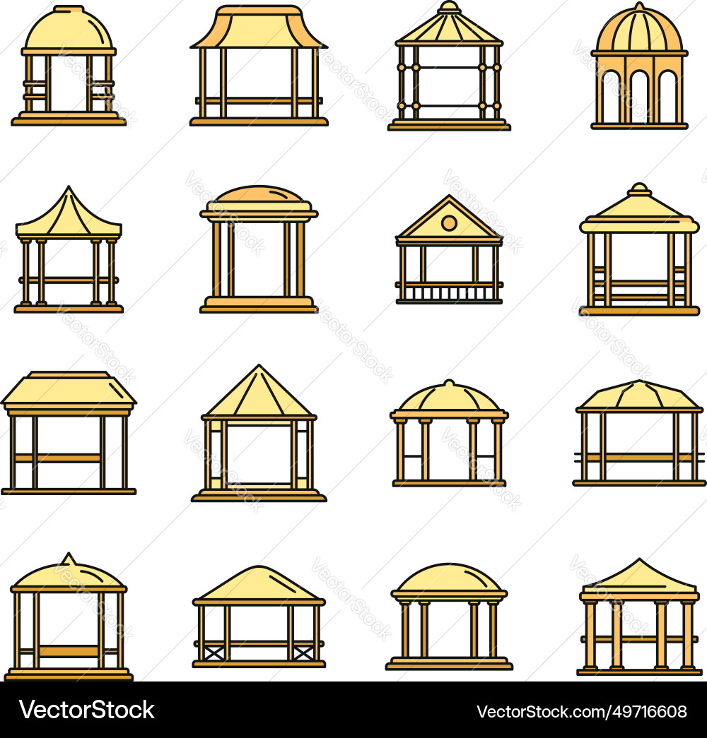 Summer gazebo icons set color Royalty Free Vector Image