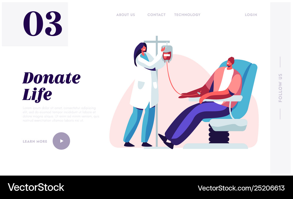 Blood donation website page character donate Vector Image
