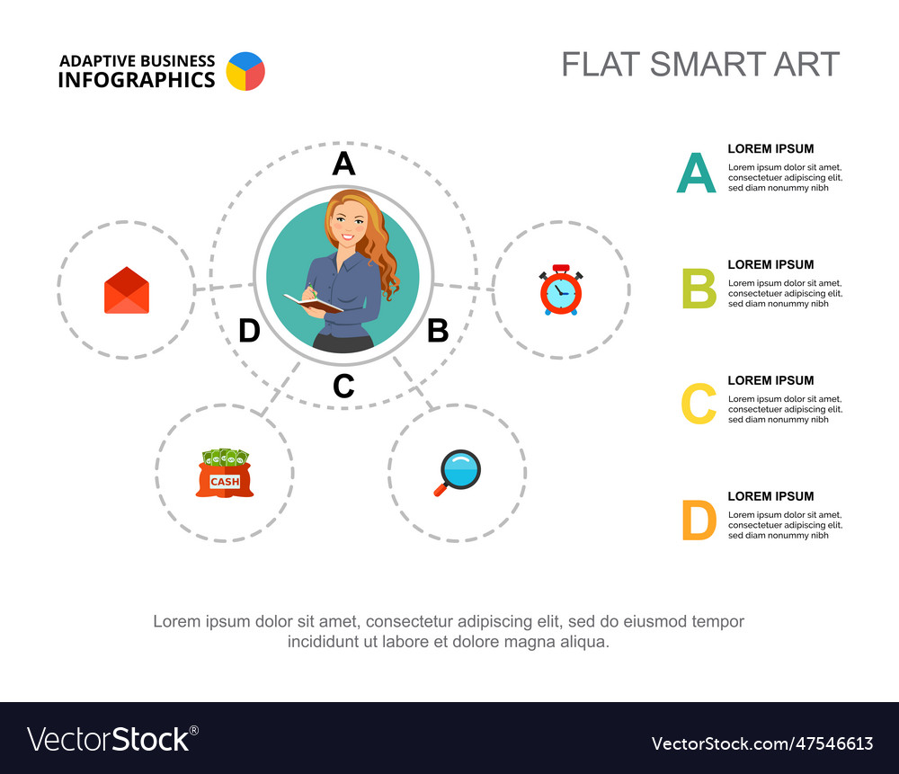 Four elements flowchart template for presentation Vector Image