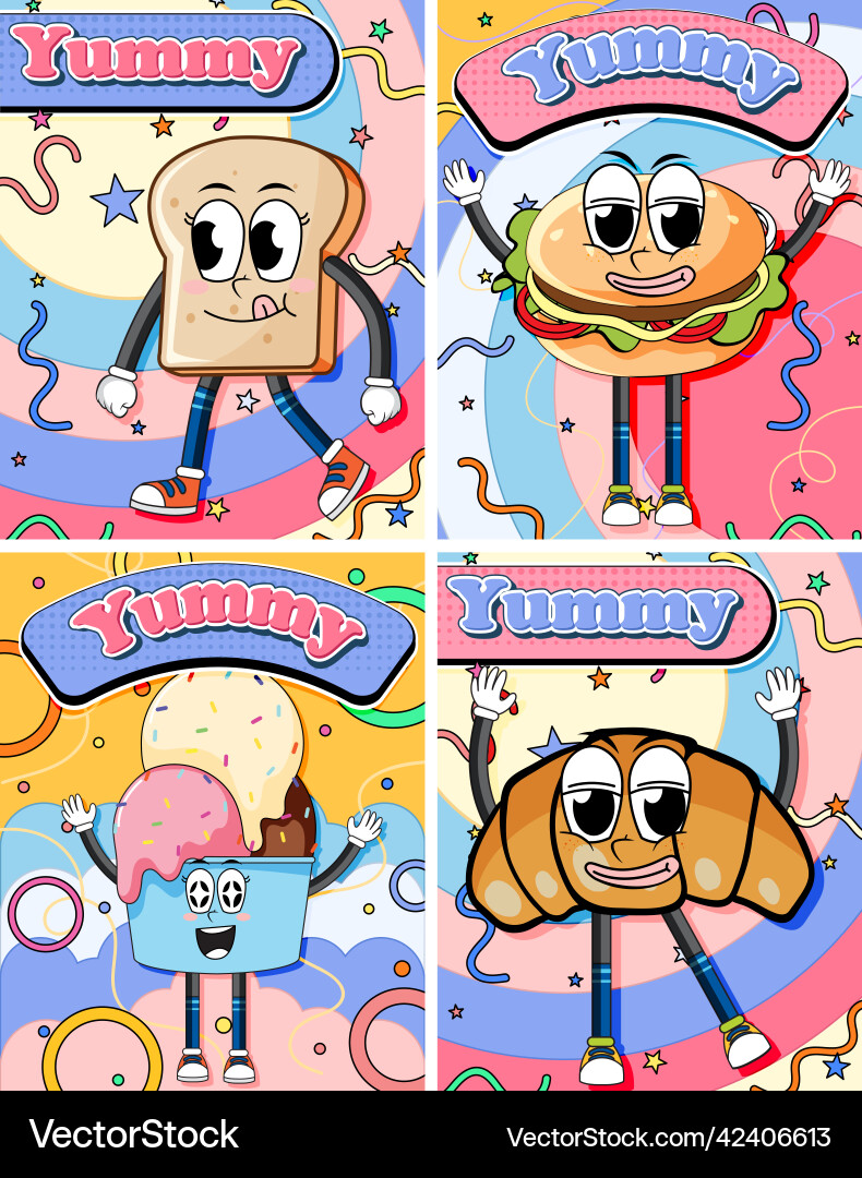 Funny food character banners Royalty Free Vector Image