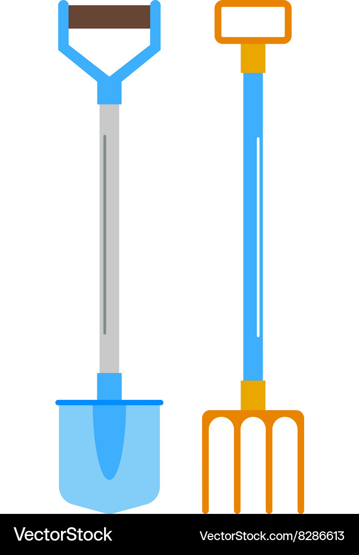 Gardening shovel and rake groundworks tools Vector Image