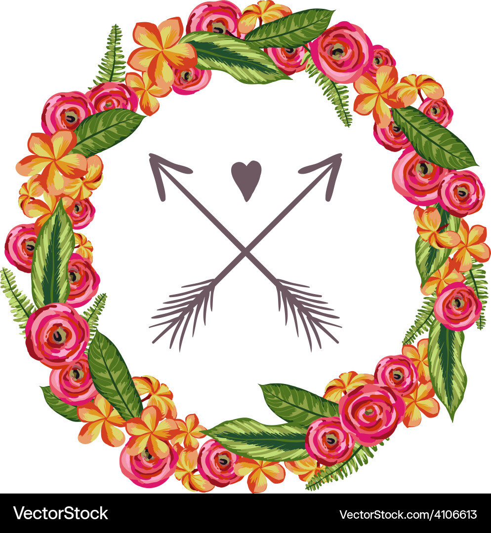 Hand-drawn vintage flower wreath Royalty Free Vector Image