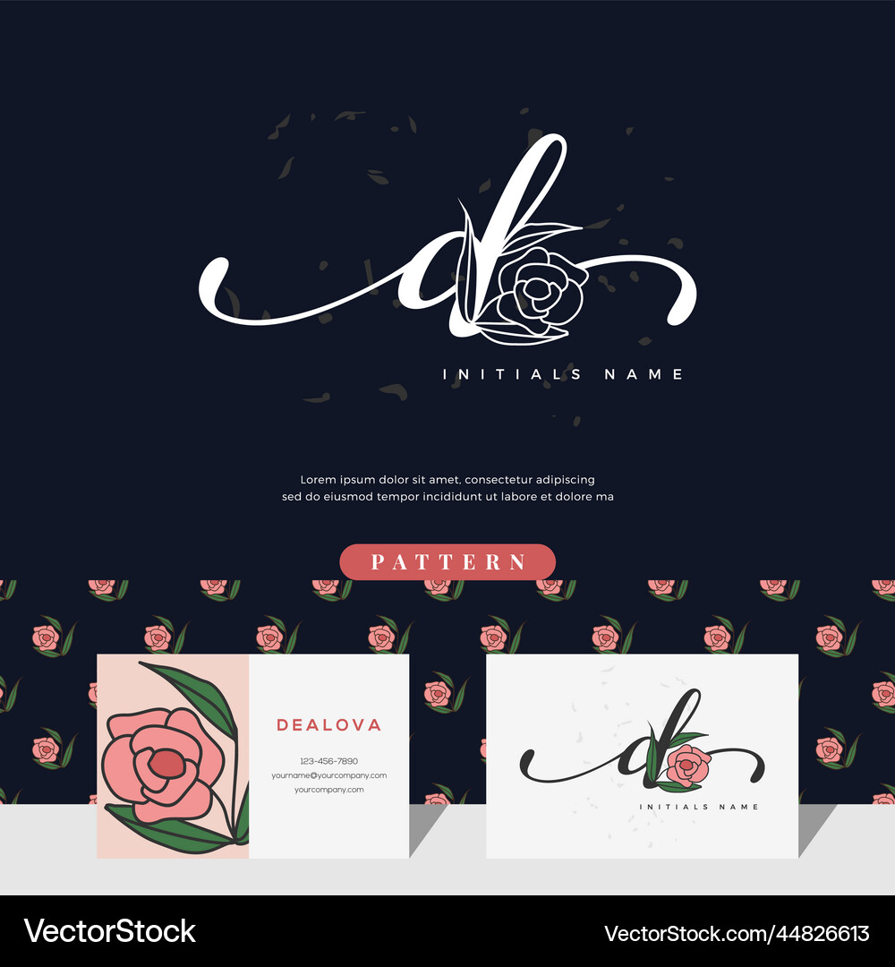 Handwriting letter d logo design with rose Vector Image