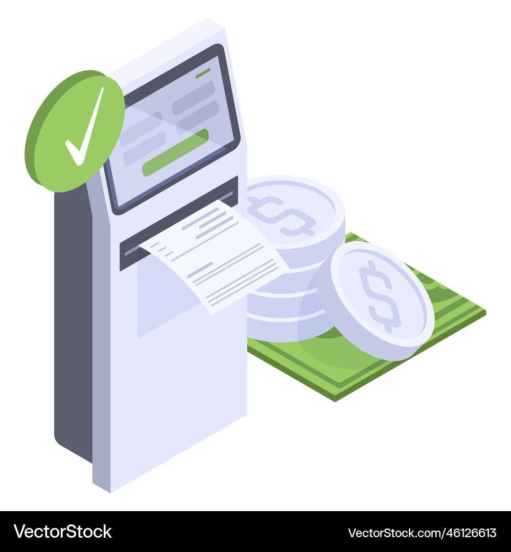 Isometric atm terminal banking payment currency Vector Image
