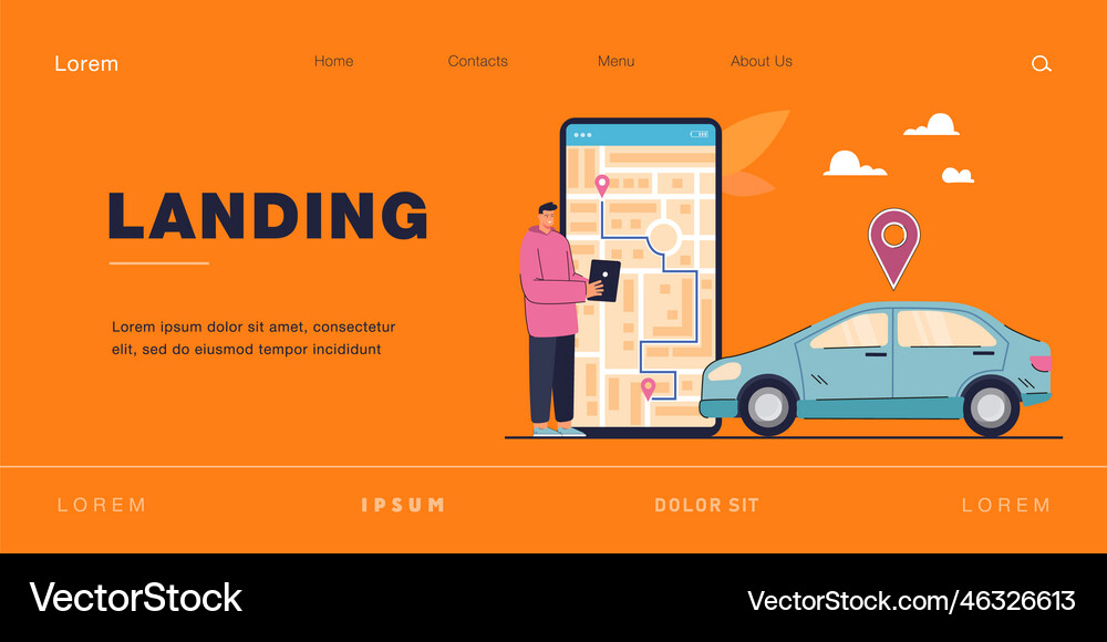 Man track taxi driver cab on tablet map Royalty Free Vector