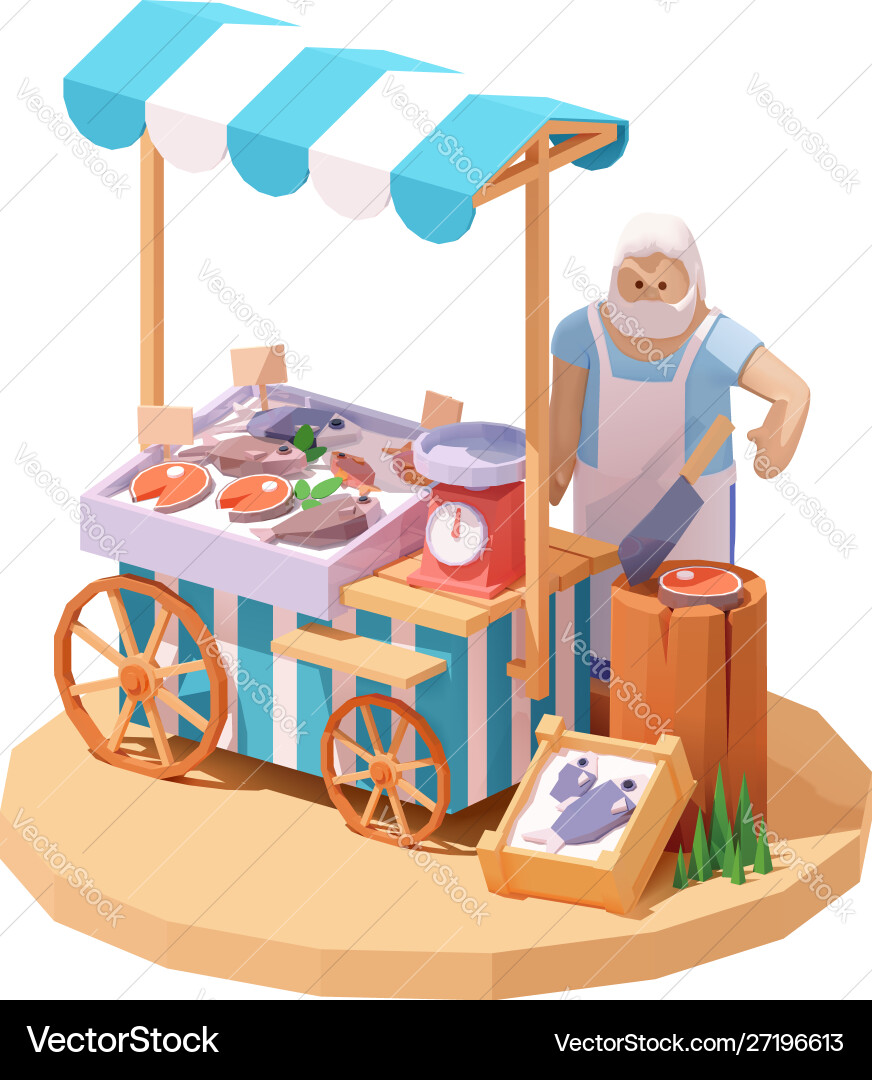 Seafood and fish market stall Royalty Free Vector Image
