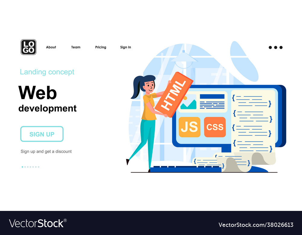 Web development concept woman creates layout Vector Image