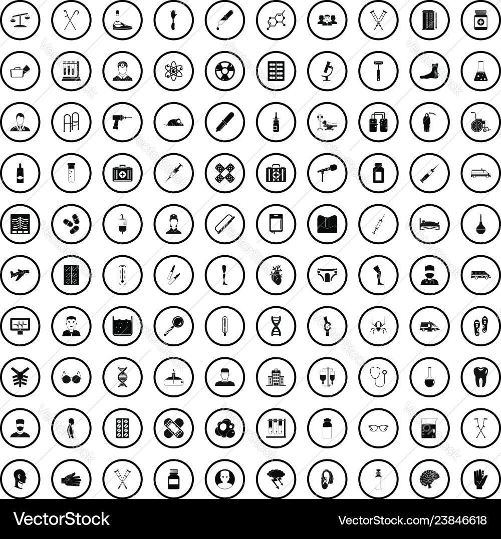 100 ambulance icons set simple style Royalty Free Vector