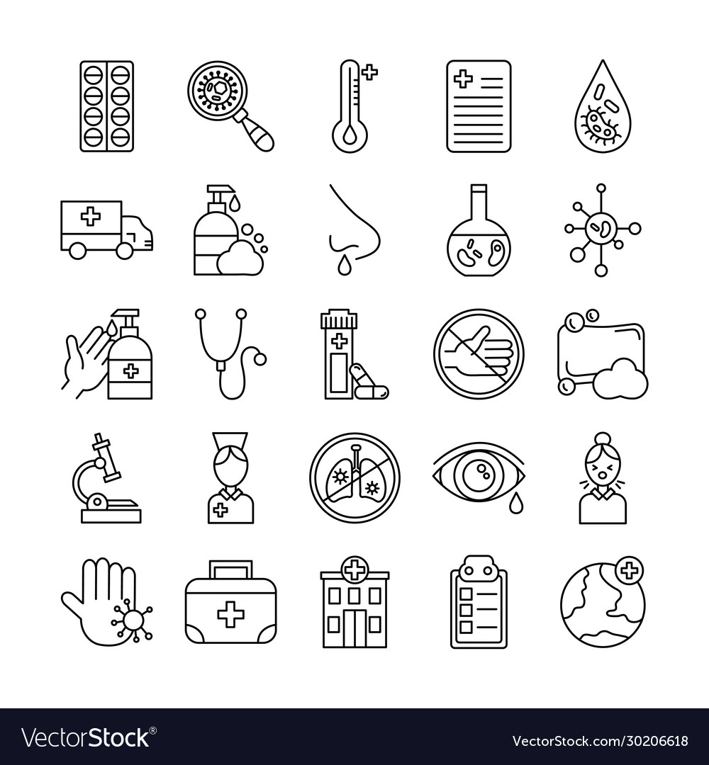 Bundle covid19 19 designs line style icon Vector Image