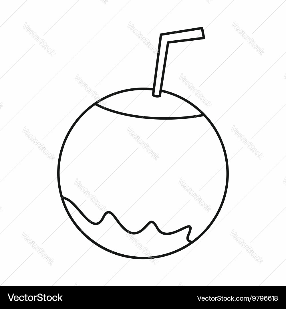 Coconut with straw icon outline style Royalty Free Vector