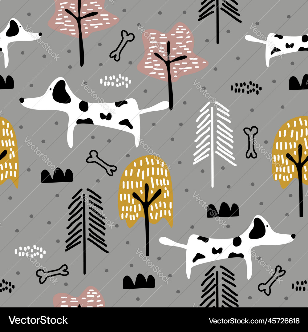 Dog hand drawn pattern cute animal drawing Vector Image