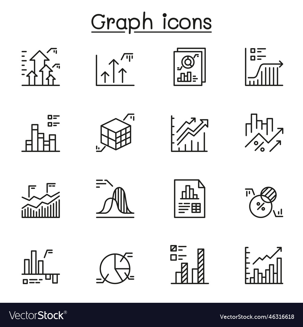 Graph data chart and diagram line icons Royalty Free Vector