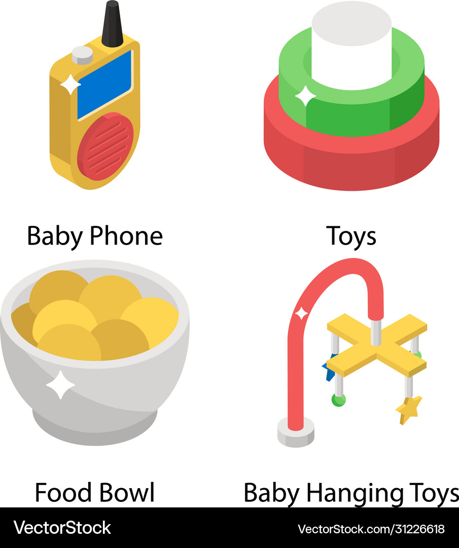 Isometric icon set childhood accessories Vector Image
