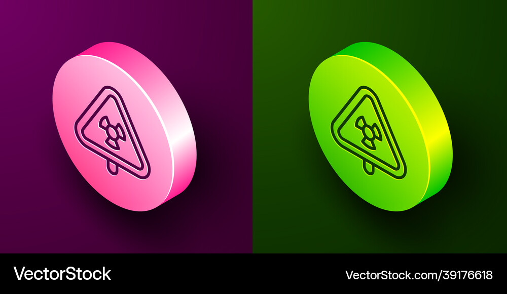 Isometric line triangle sign with radiation symbol