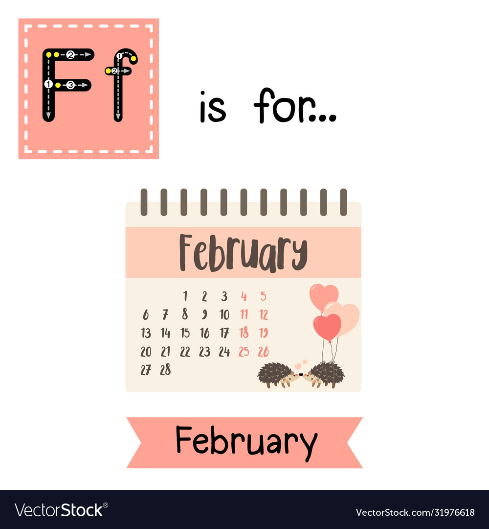 Letter f tracing february Royalty Free Vector Image