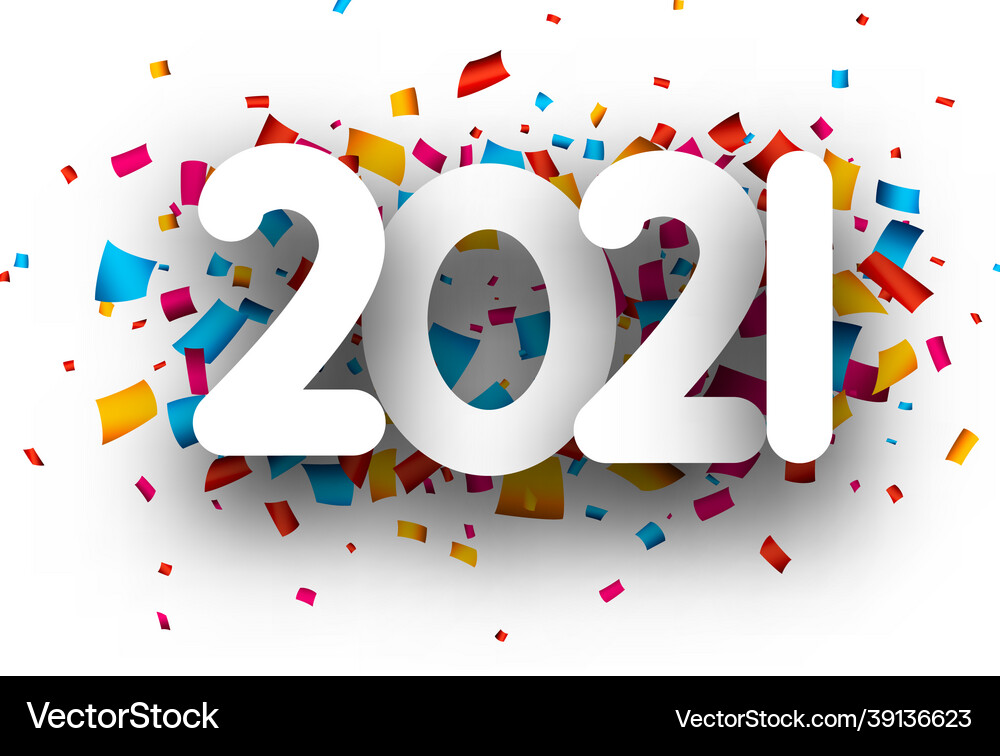 2021 rounded paper sign over confetti Royalty Free Vector