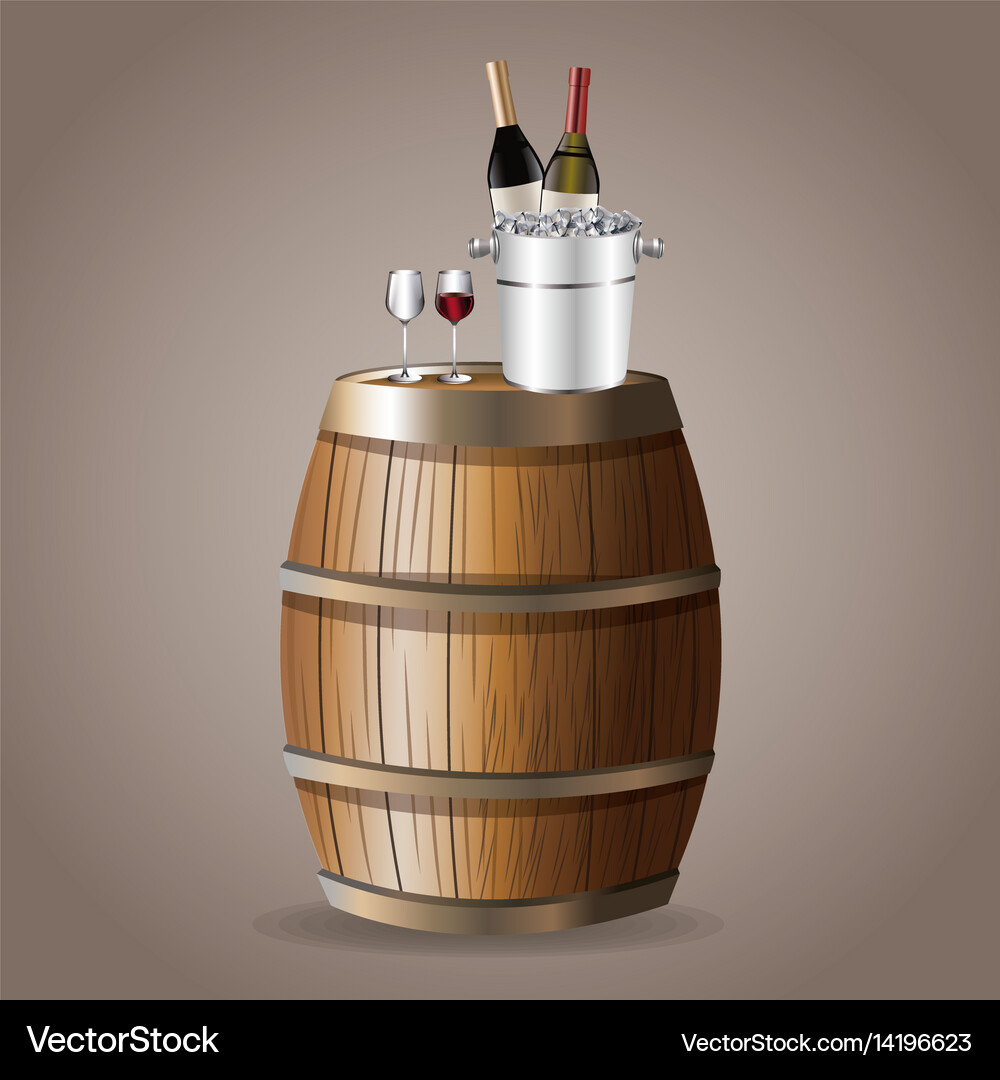 Bottle wine barrel glassware ice bucket Royalty Free Vector
