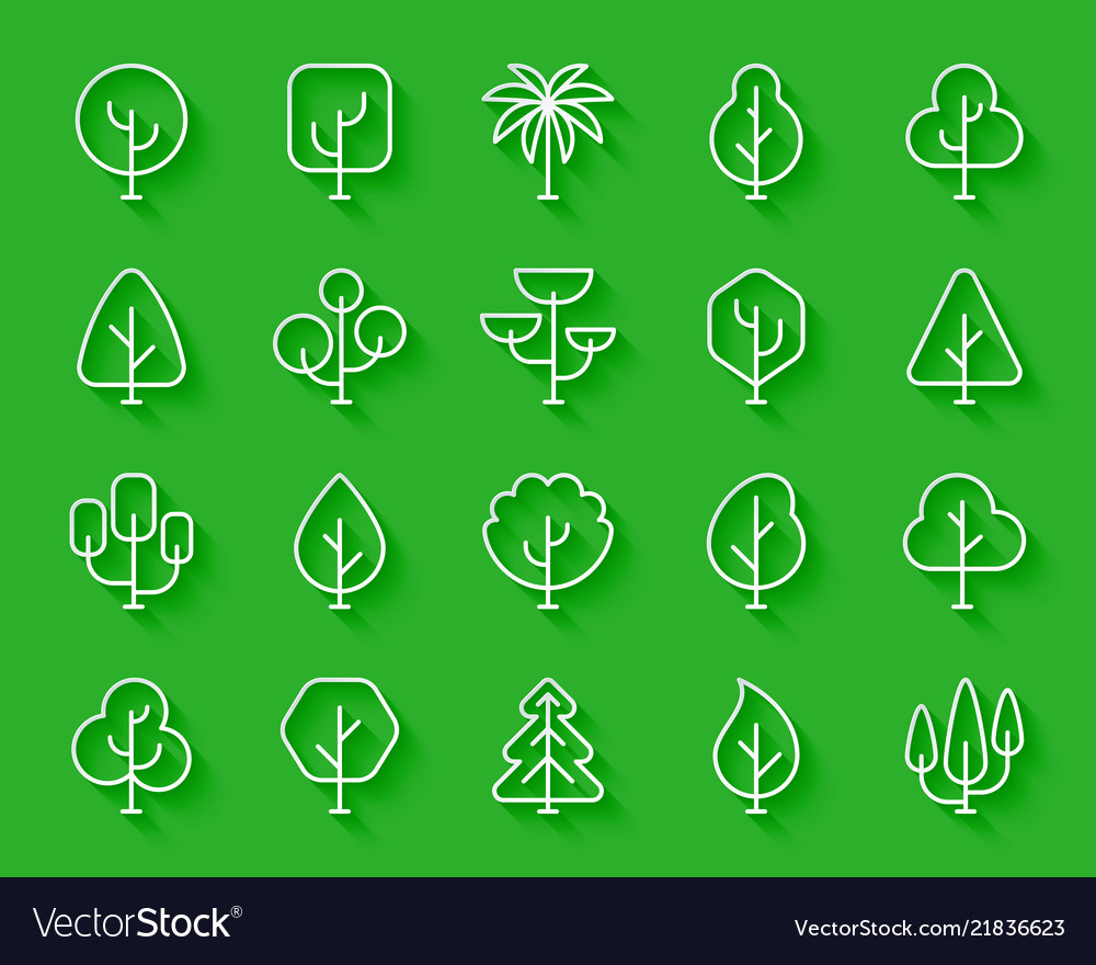 Geometric trees simple paper cut icons set Vector Image