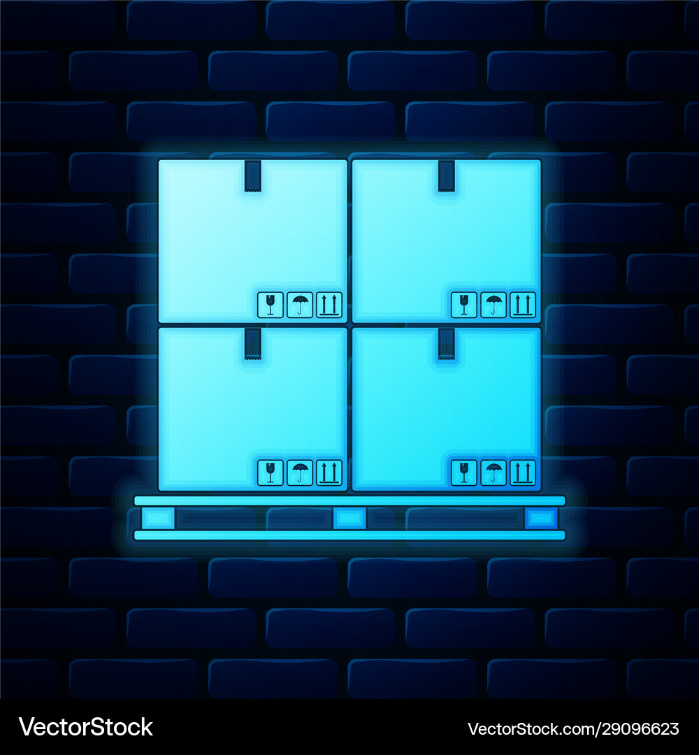 Glowing neon cardboard boxes on pallet icon Vector Image