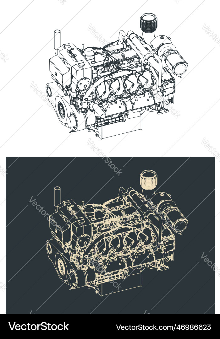 Heavy duty marine diesel engine drawings Vector Image