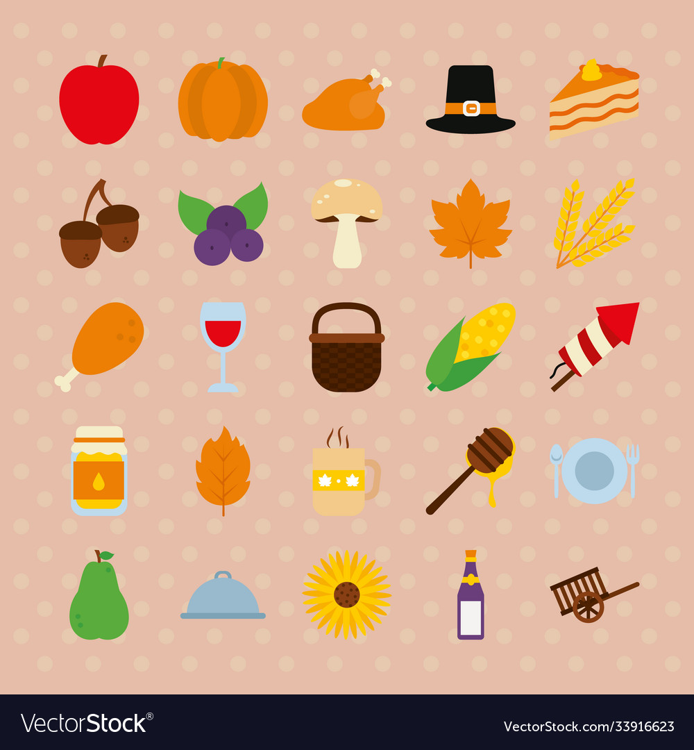Icon set thanksgiving and pilgrim hat flat Vector Image