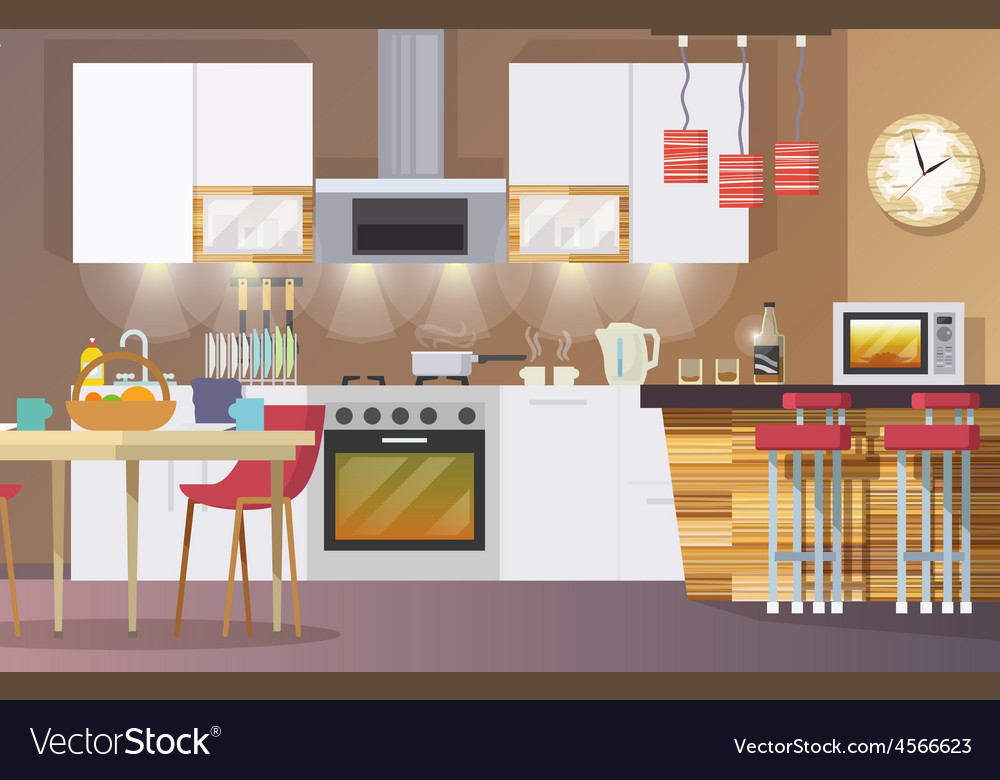 Kitchen interior flat Royalty Free Vector Image