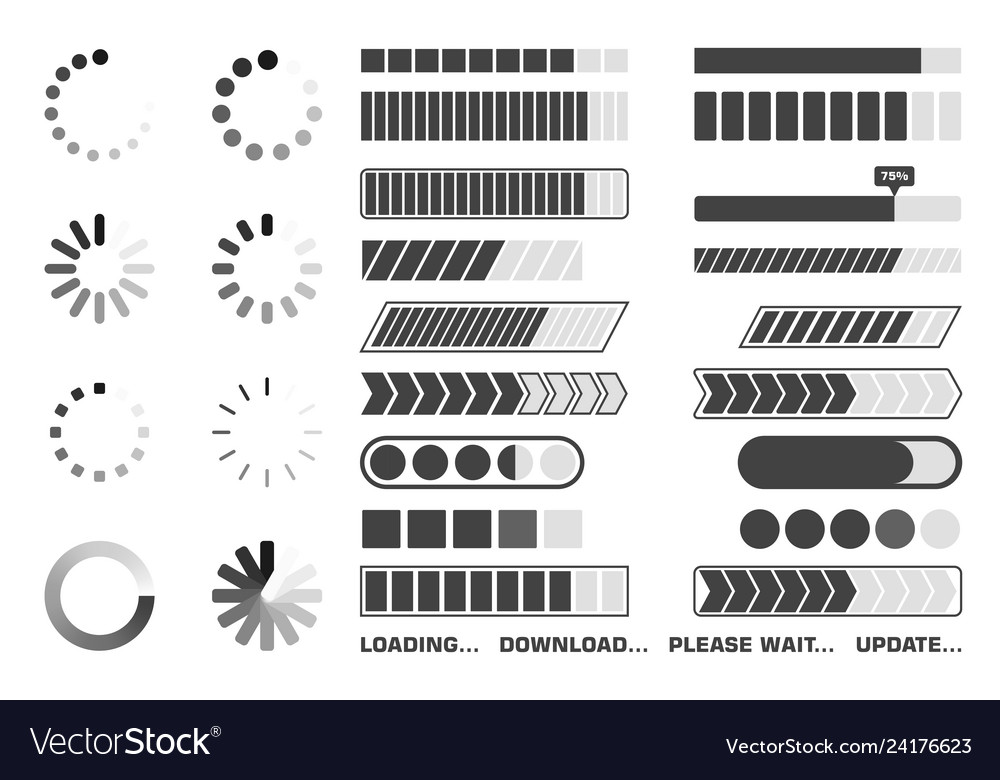 Loading process icons set download and upload Vector Image