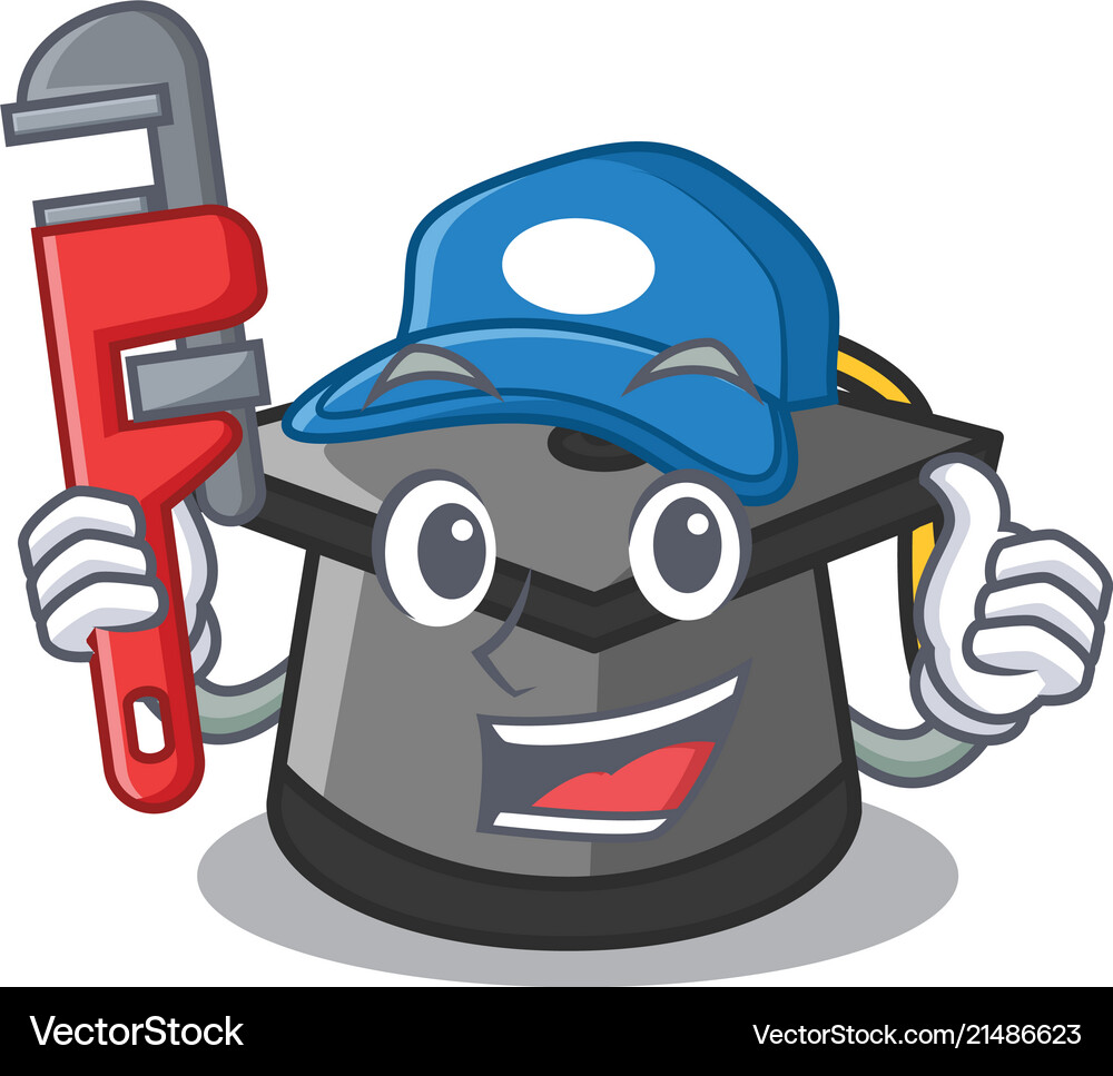 Plumber graduation hat mascot cartoon Royalty Free Vector