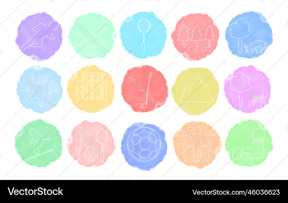 Rough handwritten watercolor style icon set Vector Image
